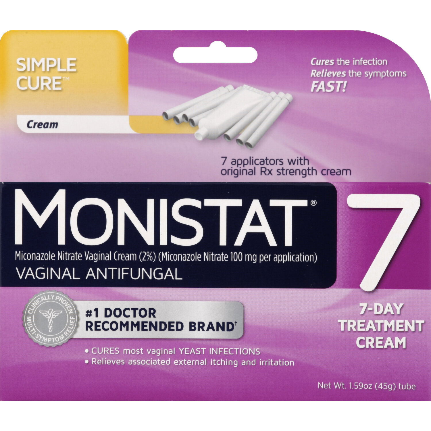 Monistat Vaginal Antifungal 7 Day Treatment Simple Cure Cream Brookshire s